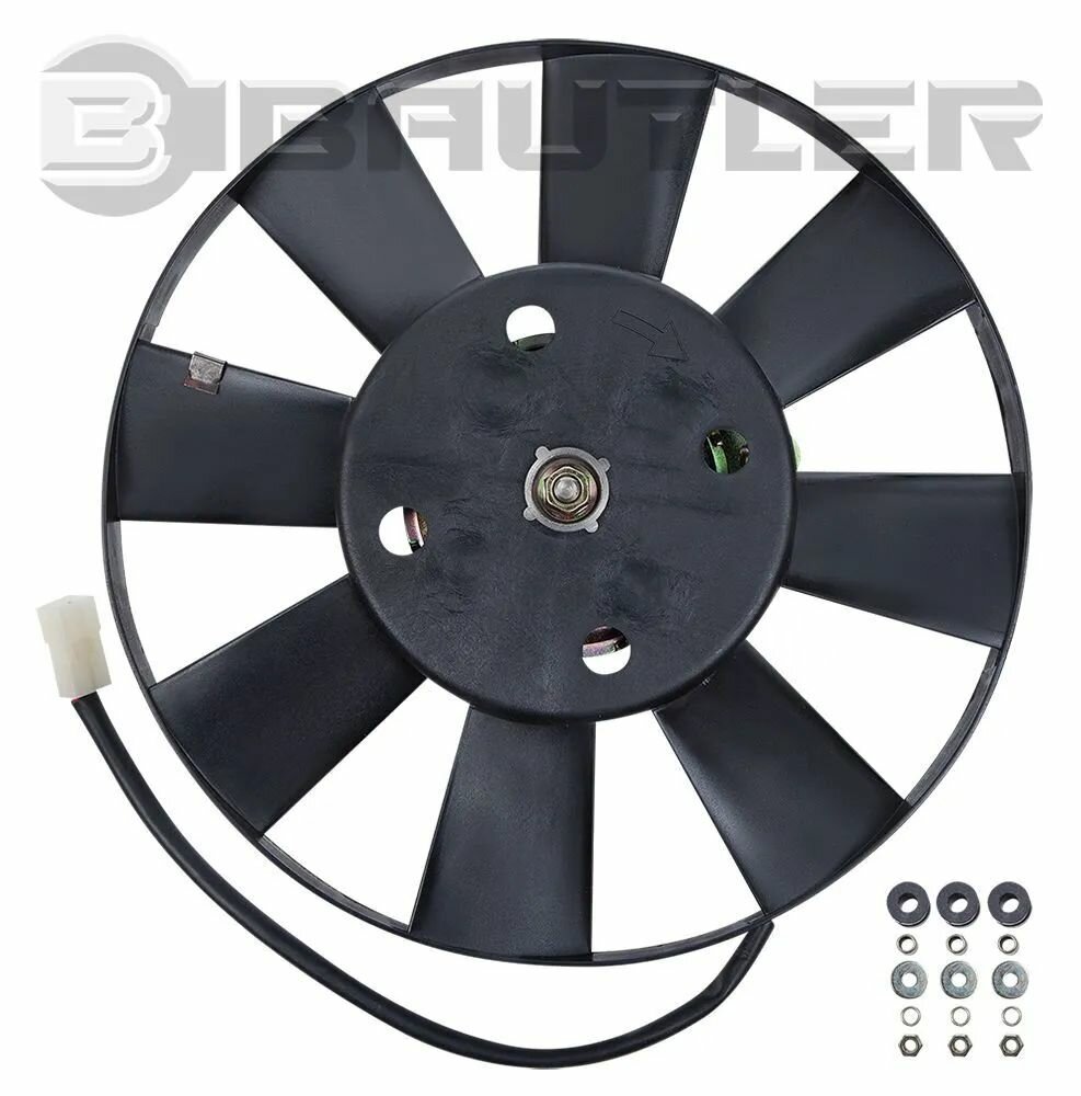 Вентилятор (мотор) охлаждения для ВАЗ 2103-2110, ИЖ 2126, 2141 Москвич, ГАЗ 3110 Волга, ЗАЗ 1102, ЗИЛ с крыльчаткой, на подшипнике в сборе арт BTL0003FC