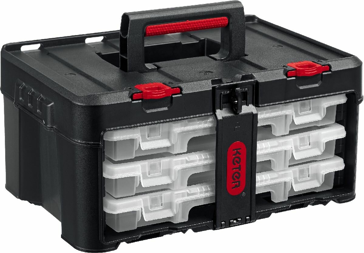 Пластиковый ящик с органайзерами KETER STACKNROLL 481х332х233 мм 19 дюймов для хранения инструмента и мелких деталей с поворотным замком