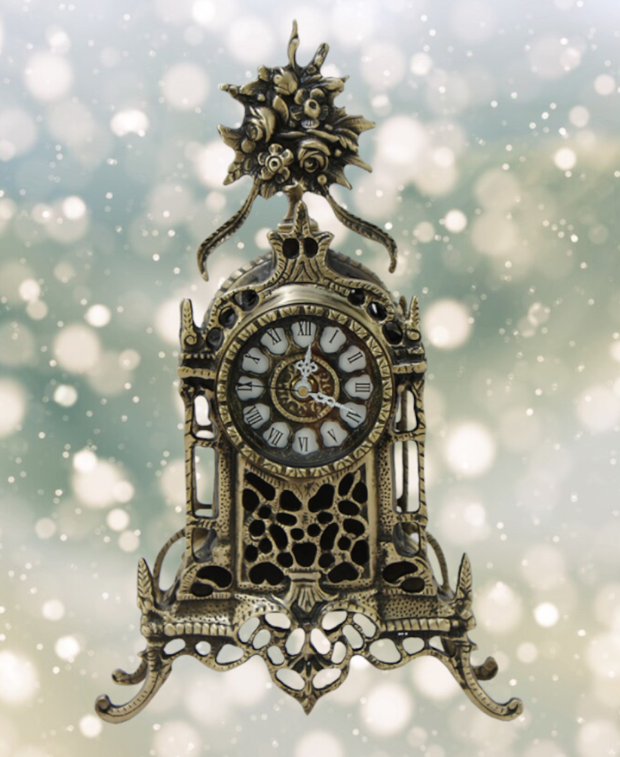 Часы каминные "Цветочный микс", бронза, антик