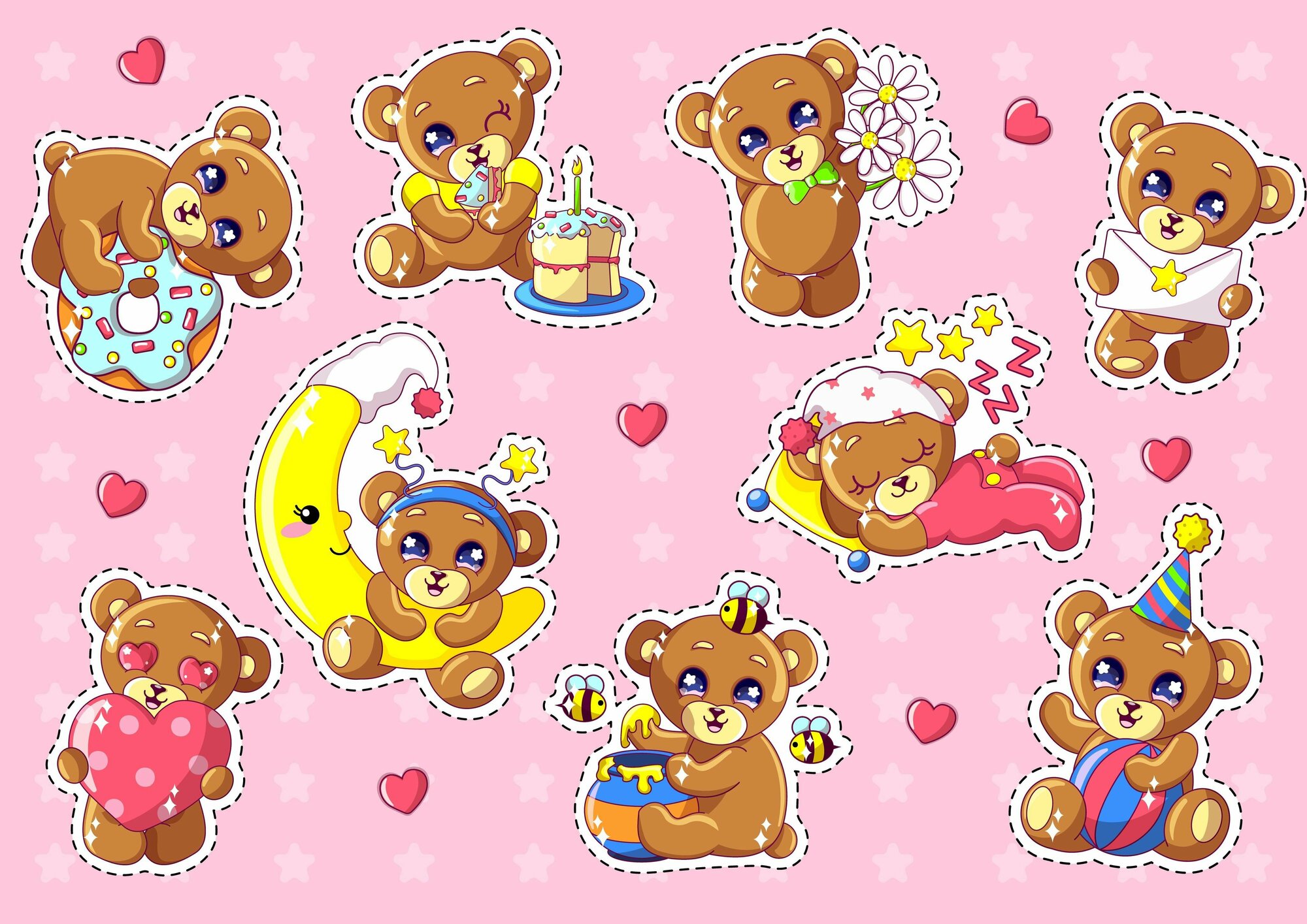 Набор стикеров в спальню сонных медвежат 42х30