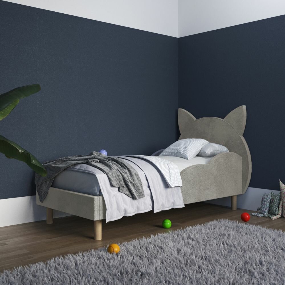 Детская кровать мягкая с ушками и бортиками 70x160 Китти цвет Бежевый