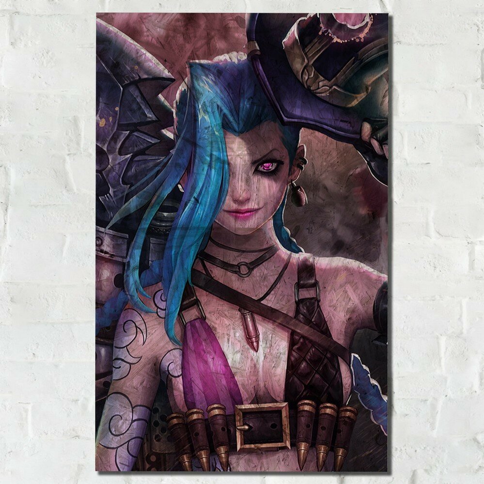 Картина интерьерная на рельефной доске игра LOL (League of Legends, Jinx, Джинкс, PC, XBOX, SWITCH, PS) - 13573 В