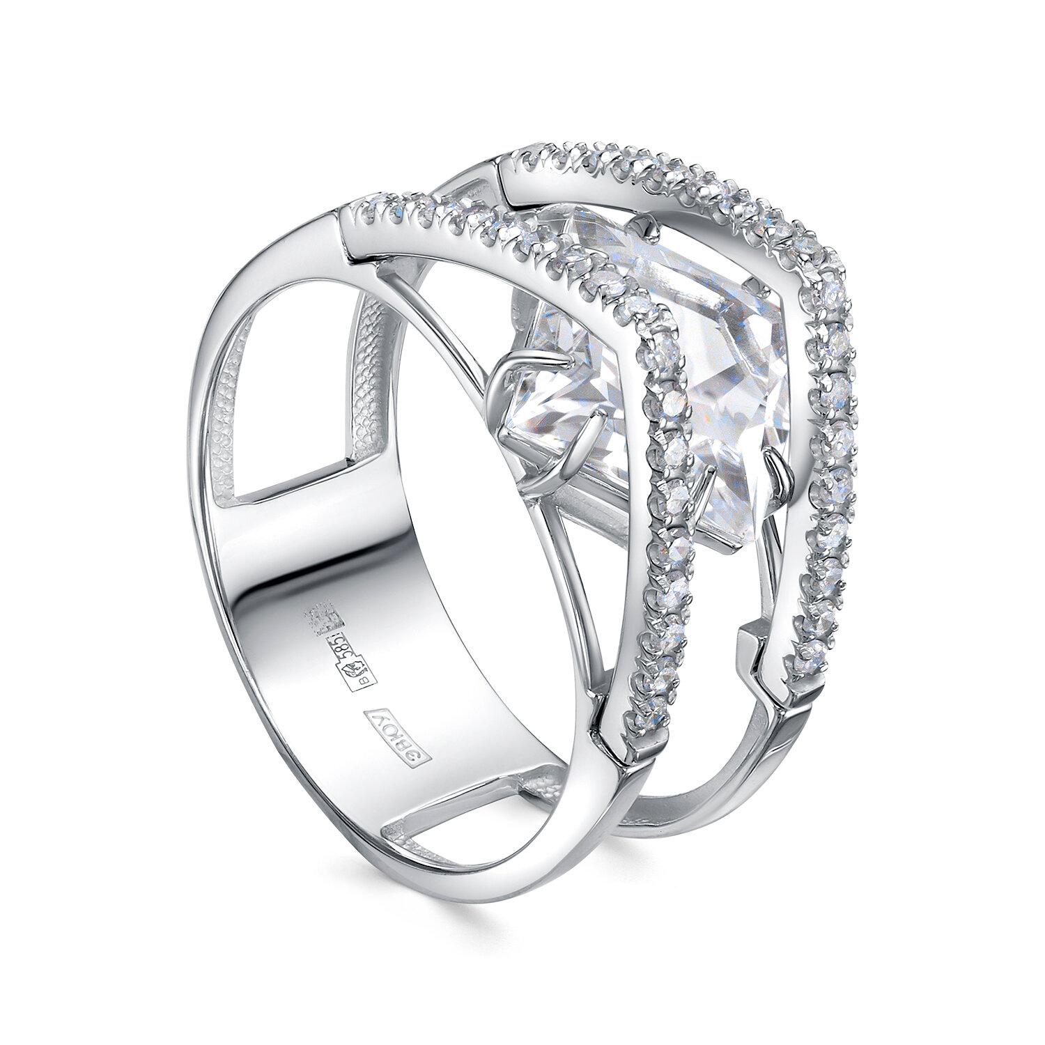 Кольцо JEWELIN, белое золото, 585 проба, бриллиант, горный хрусталь