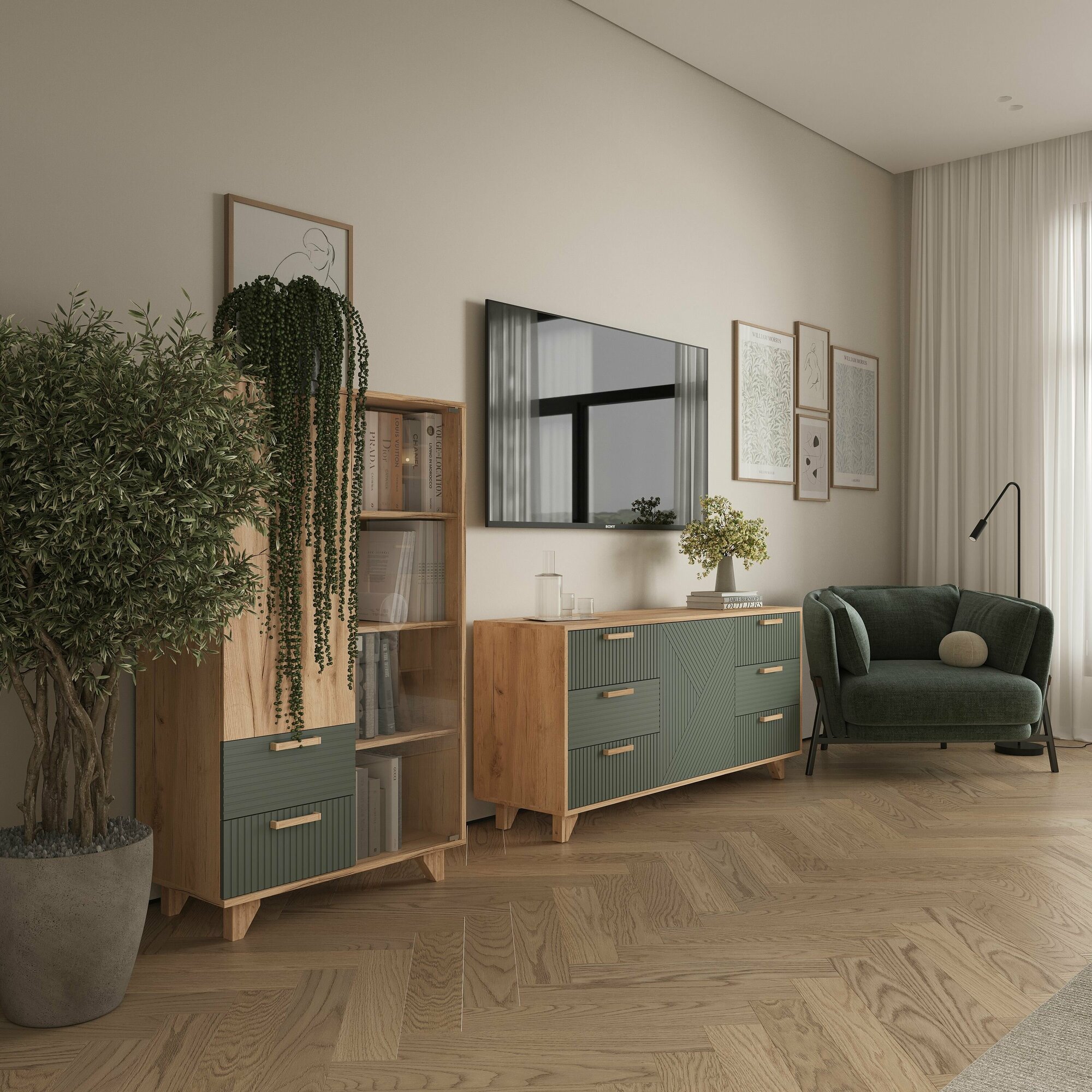 Комод Ньёрд 1,5 Дуб вотан/Можжевельник (Петровская мебель)