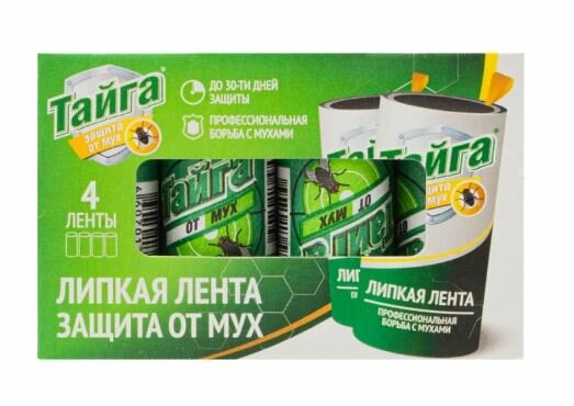 Тайга Липкая лента от мух в коробке, 4 шт в упаковке