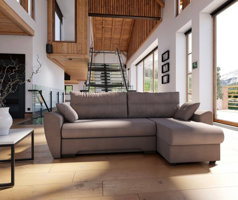 Диван ДиХолл "Амстердам", угловой, с ящиком, еврокнижка, велюр, светло-коричневый