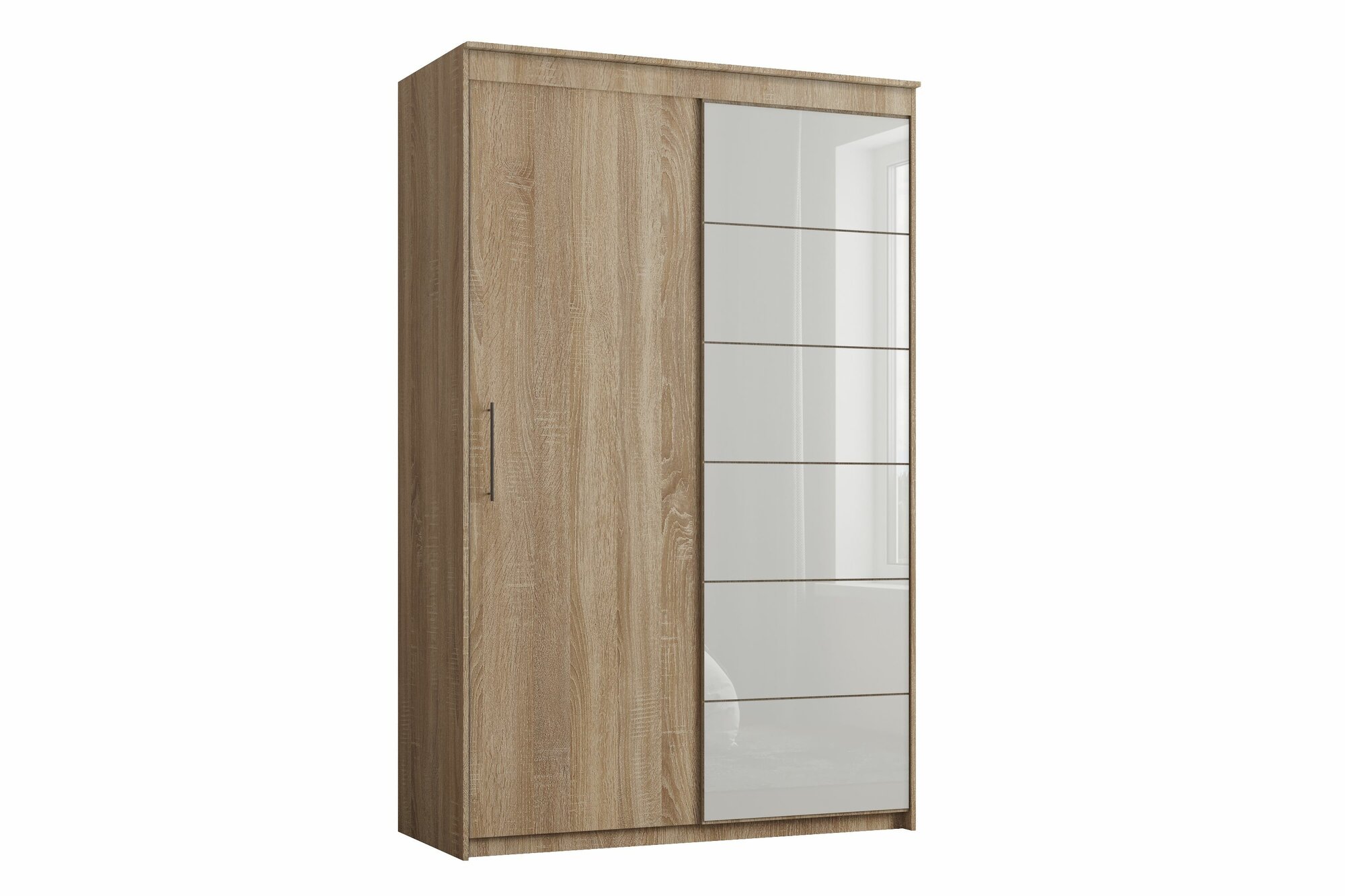 Шкаф-купе "Арманд 2" 120-60-240 Дуб сонома и оракал белый 010М ручка рейлинг хром матовая наполнение платье-белье