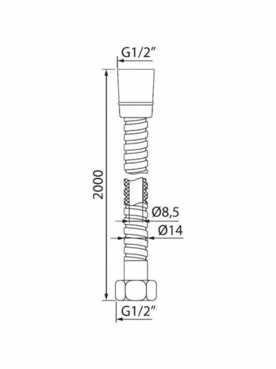 Шланг для душа Ganzer GZ60200, длина 2.0м, хром — фото 1