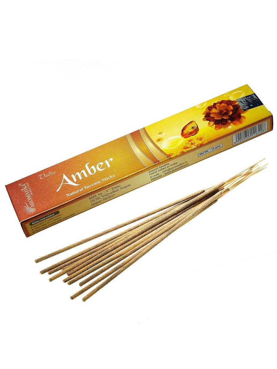Vedic AMBER Natural Incense Sticks, Aromatika (амбер натуральные ароматические палочки, Ароматика), 15 г.