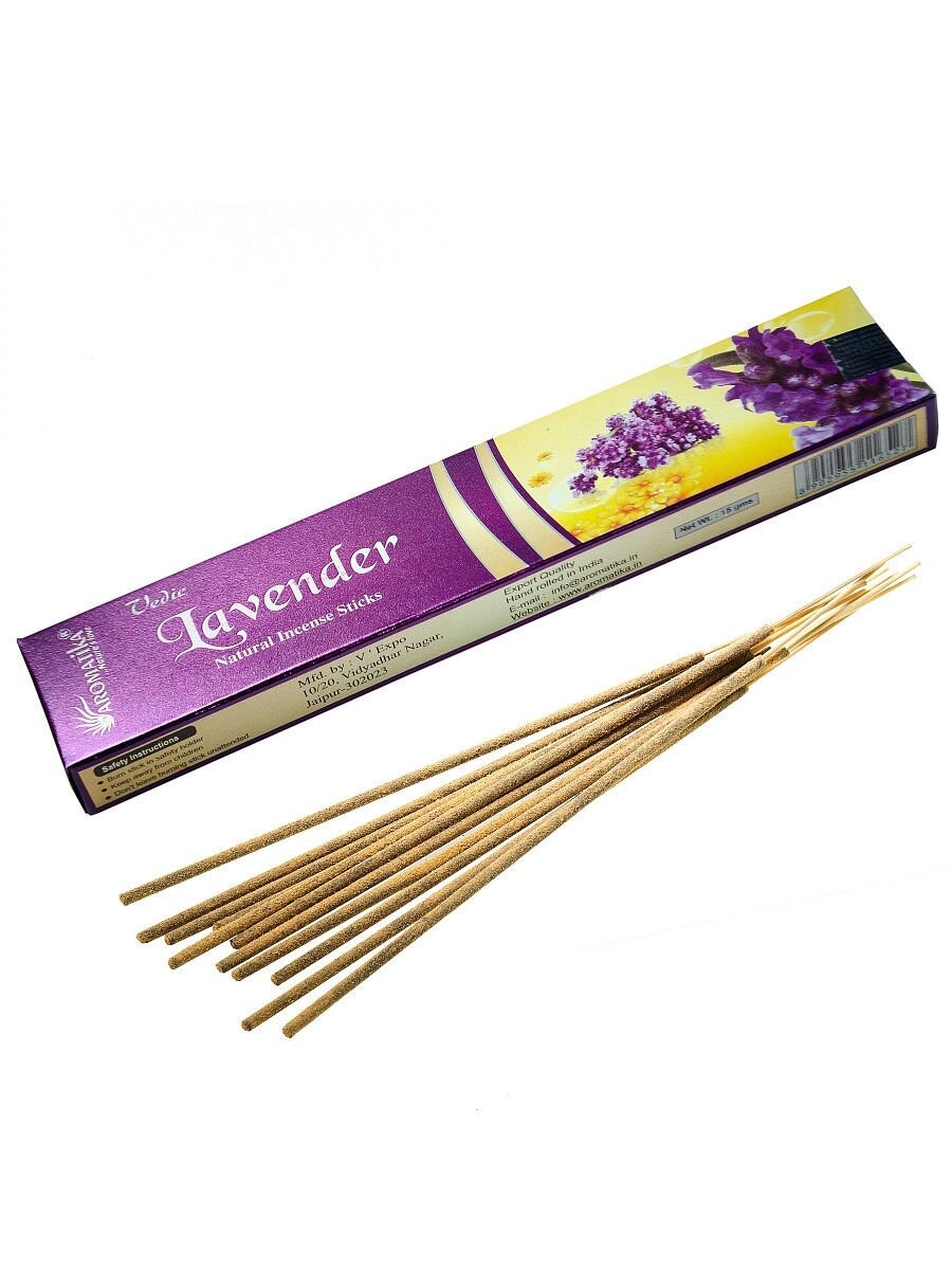 Vedic LAVENDER Natural Incense Sticks, Aromatika (лаванда натуральные ароматические палочки, Ароматика), 15 г.