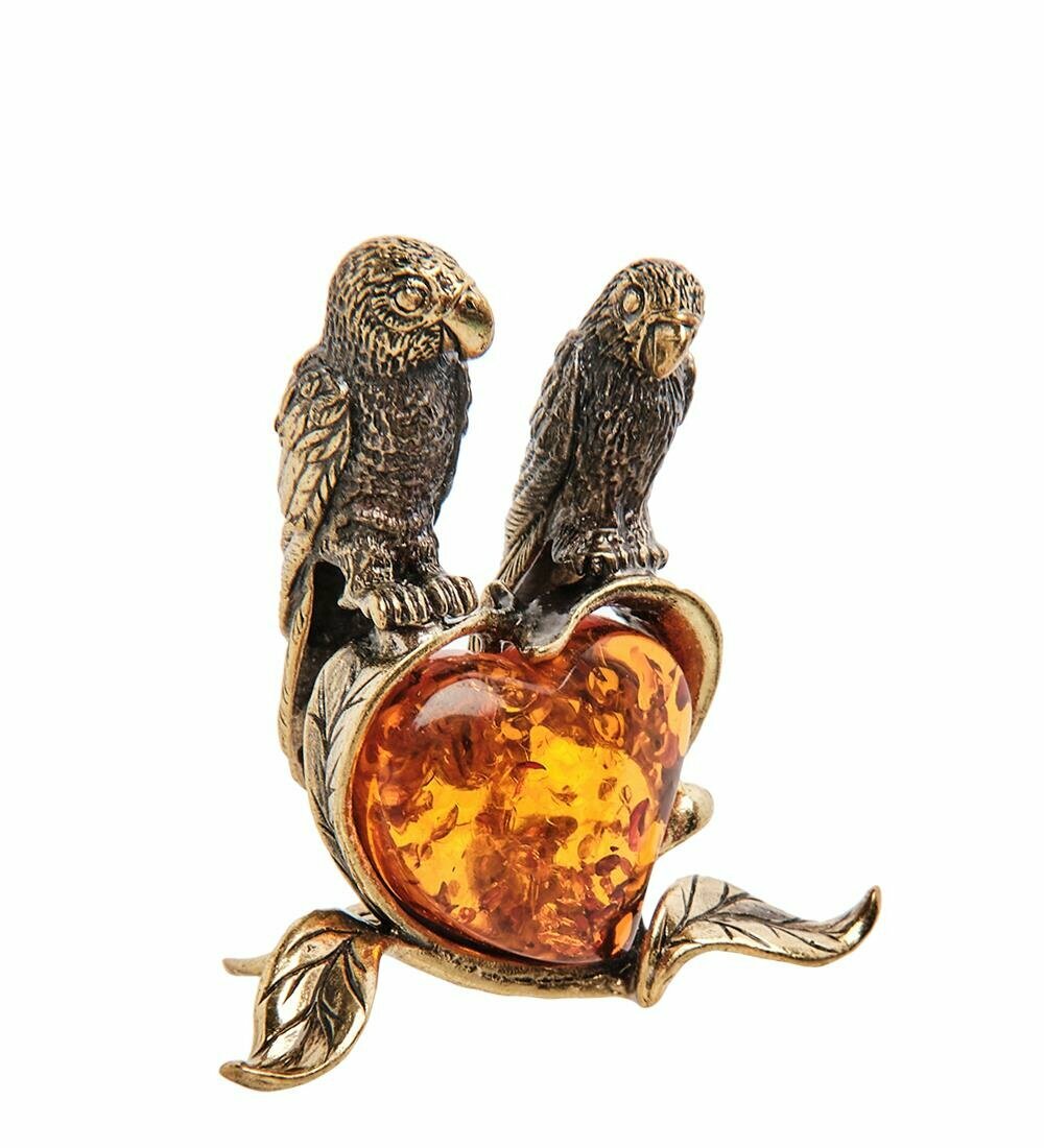 Фигурка Попугаи Неразлучники (латунь, янтарь) A2163817 Народные промыслы, бронзовый