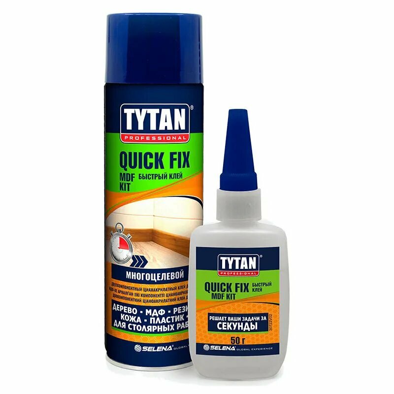 TYTAN Professional Quiсk Fix клей цианакрилатный двухкомпонентный для МДФ прозрачный 200 мл/ 50 г