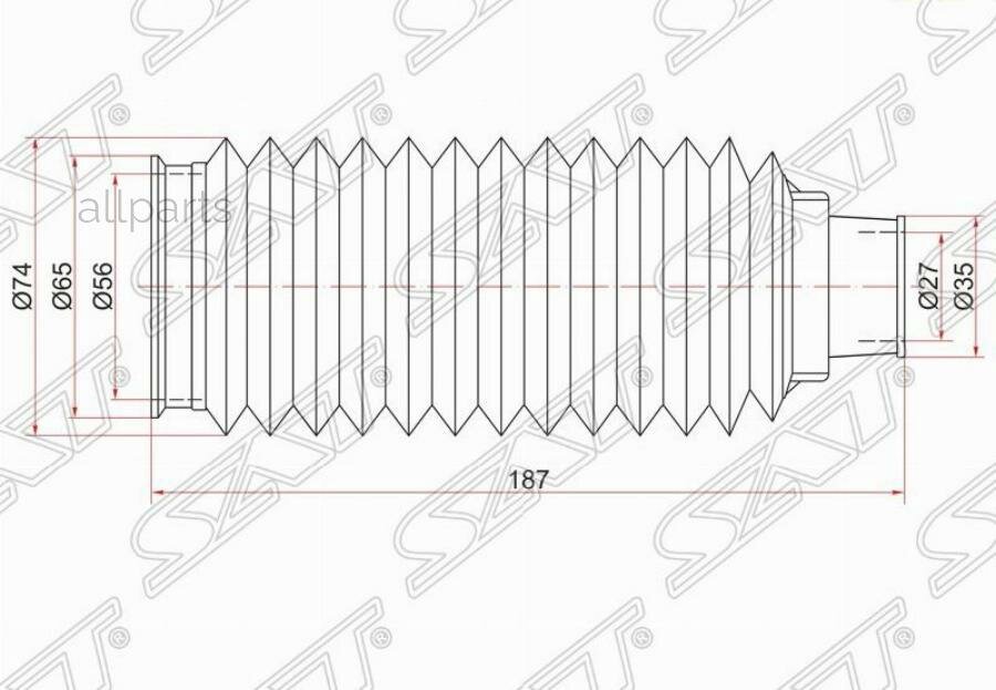 SAT ST-45535-35030 Пыльник рулевой рейки TOYOTA LAND CRUISER PRADO/HILUX SURF 95- LH=RH