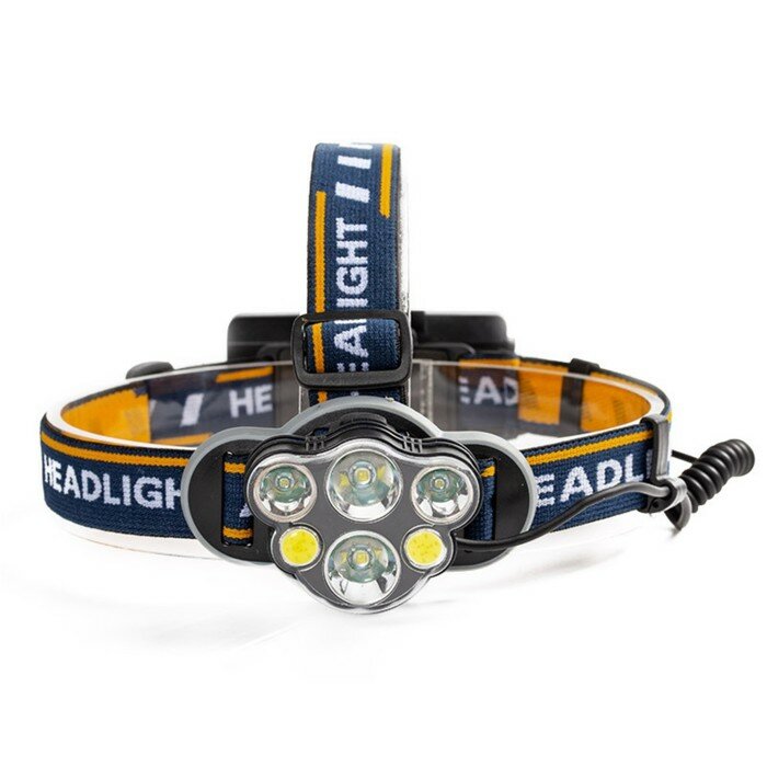 Уценка Фонарь налобный аккумуляторный «Мастер К», 4 LED, 2 COB, 2 аккумуляторных батареи, USB