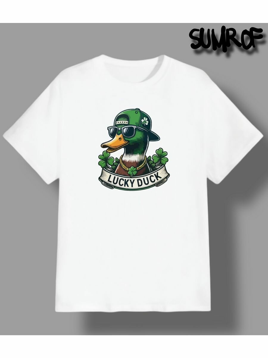 Футболка с надписью lucky duck утка клевер