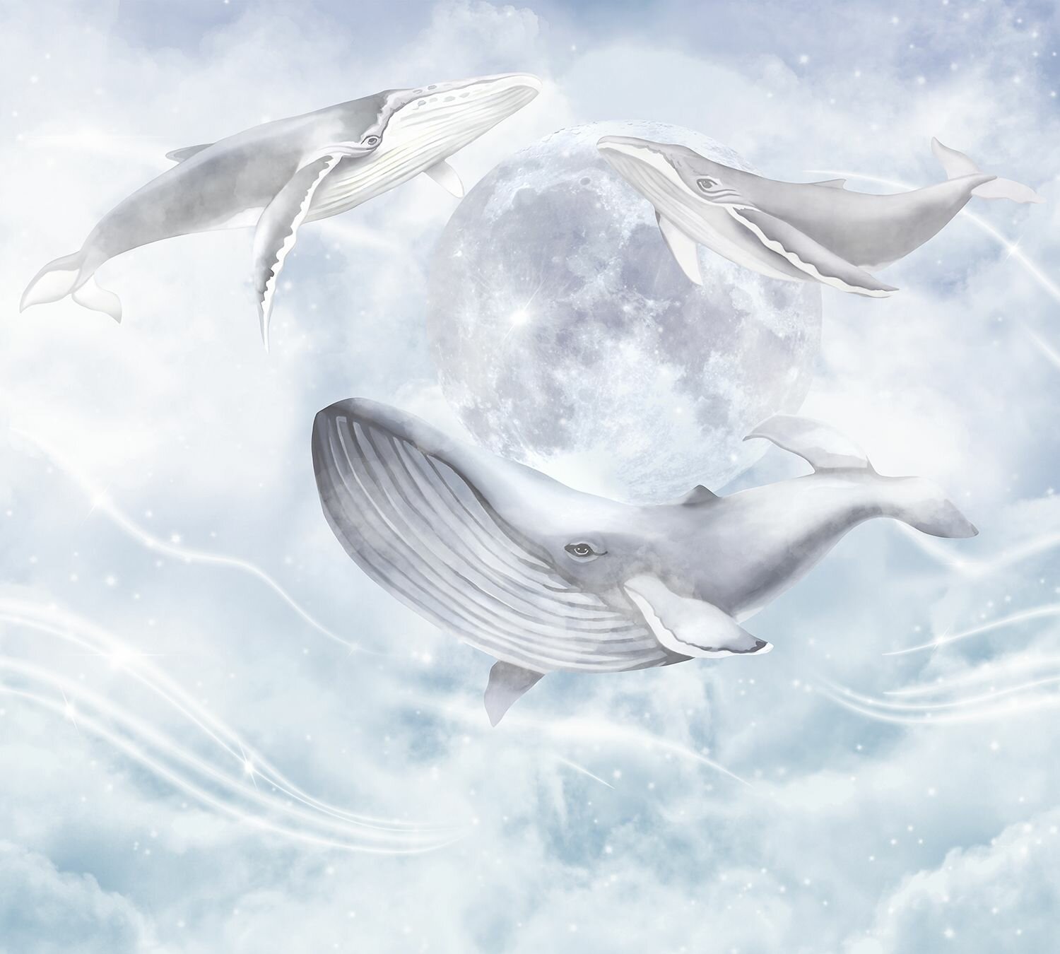 Фотообои/F-487 Три кита у луны 2 300х270 DIVINO холст