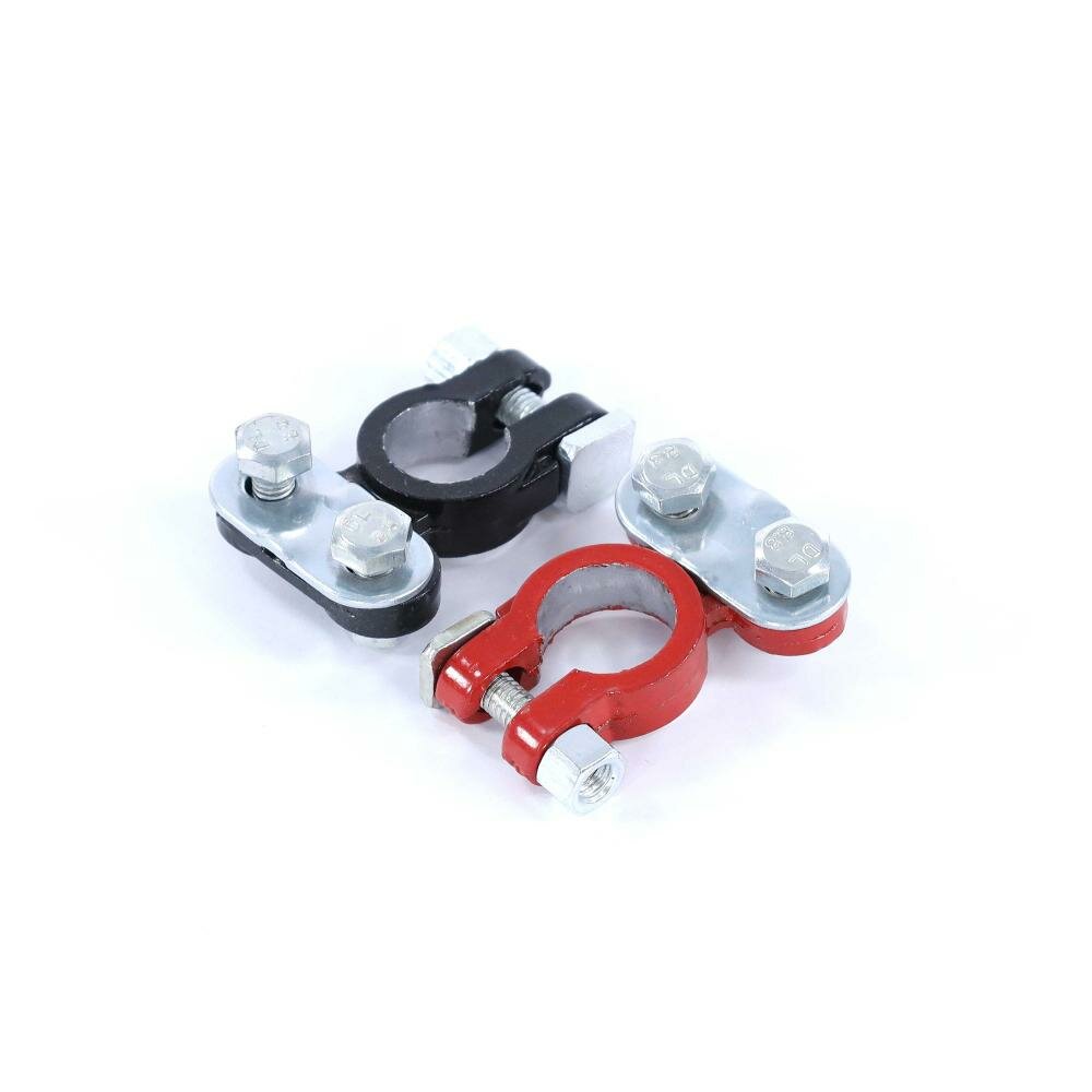 Клемма АКБ красная+черная (под зажим провода прижимной планкой посередине), (к-т 2 шт.)