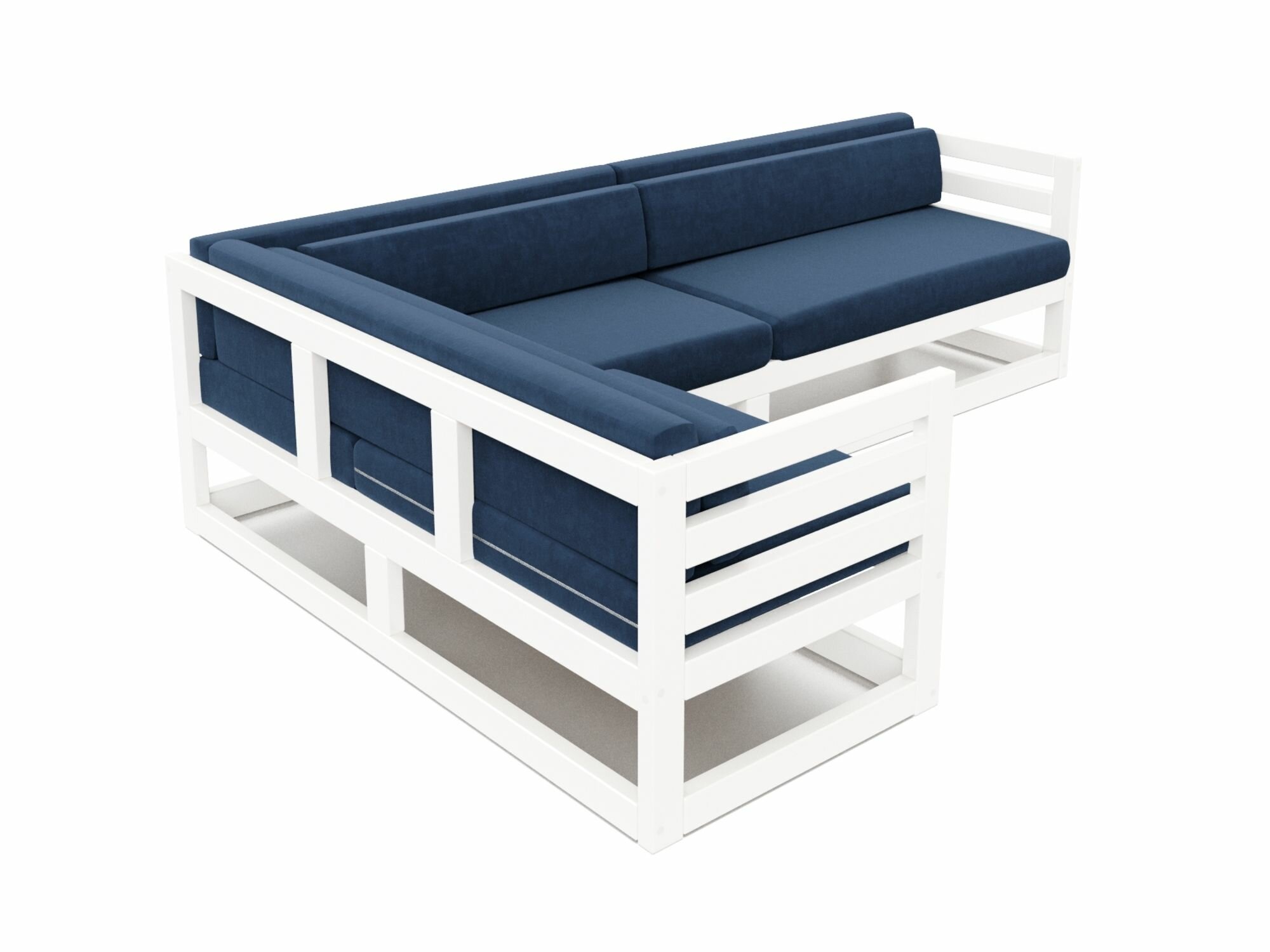 Диван угловой Arsko Магнус-У левый, синий-белая эмаль, вельвет, деревянный, в гостиную, скандинавский лофт