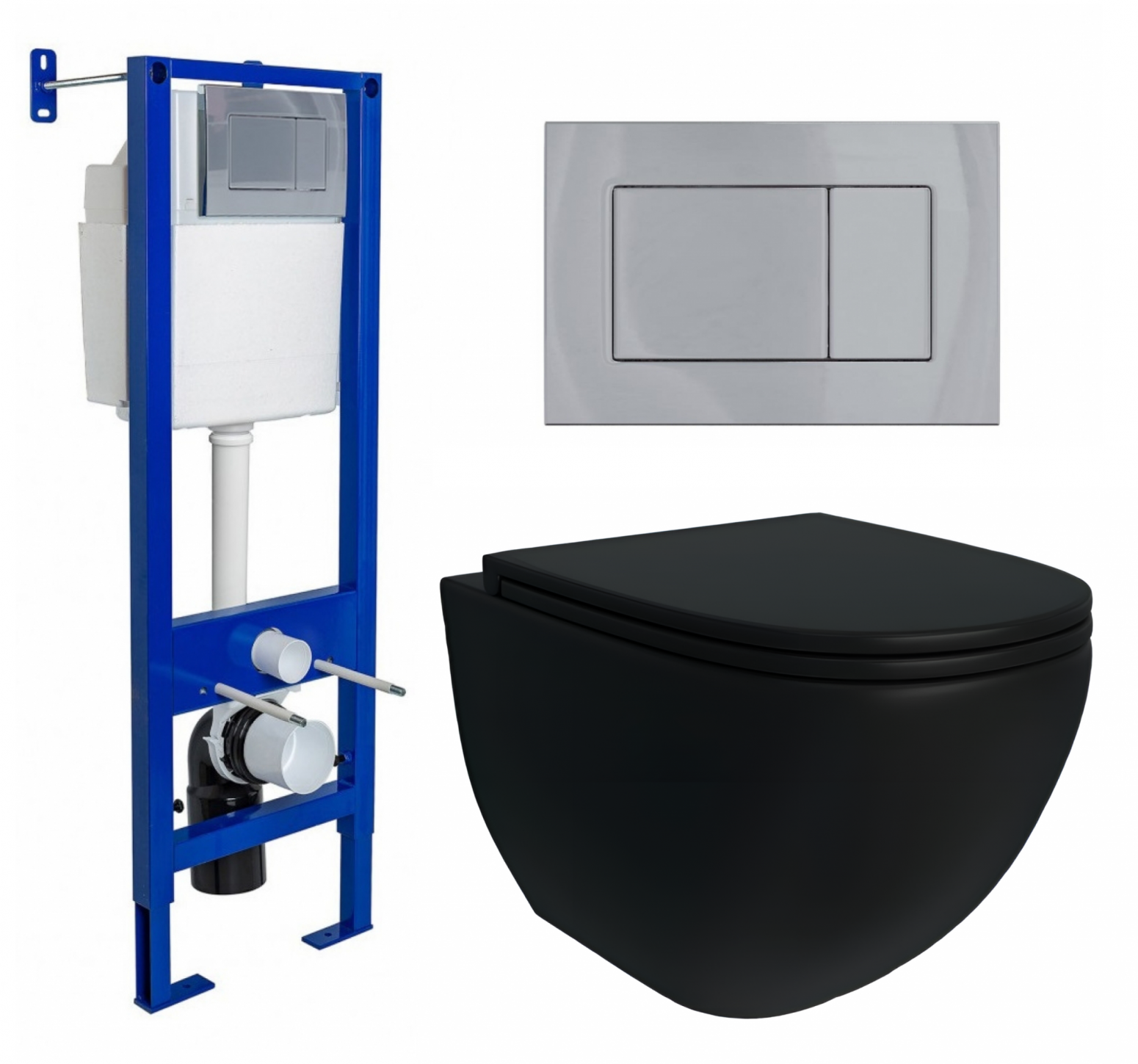 Комплект 3 в 1 инсталляция Berges Wasserhaus Atom 410 + Унитаз подвесной Enio Unico BL черный EN4105055 + кнопка хром