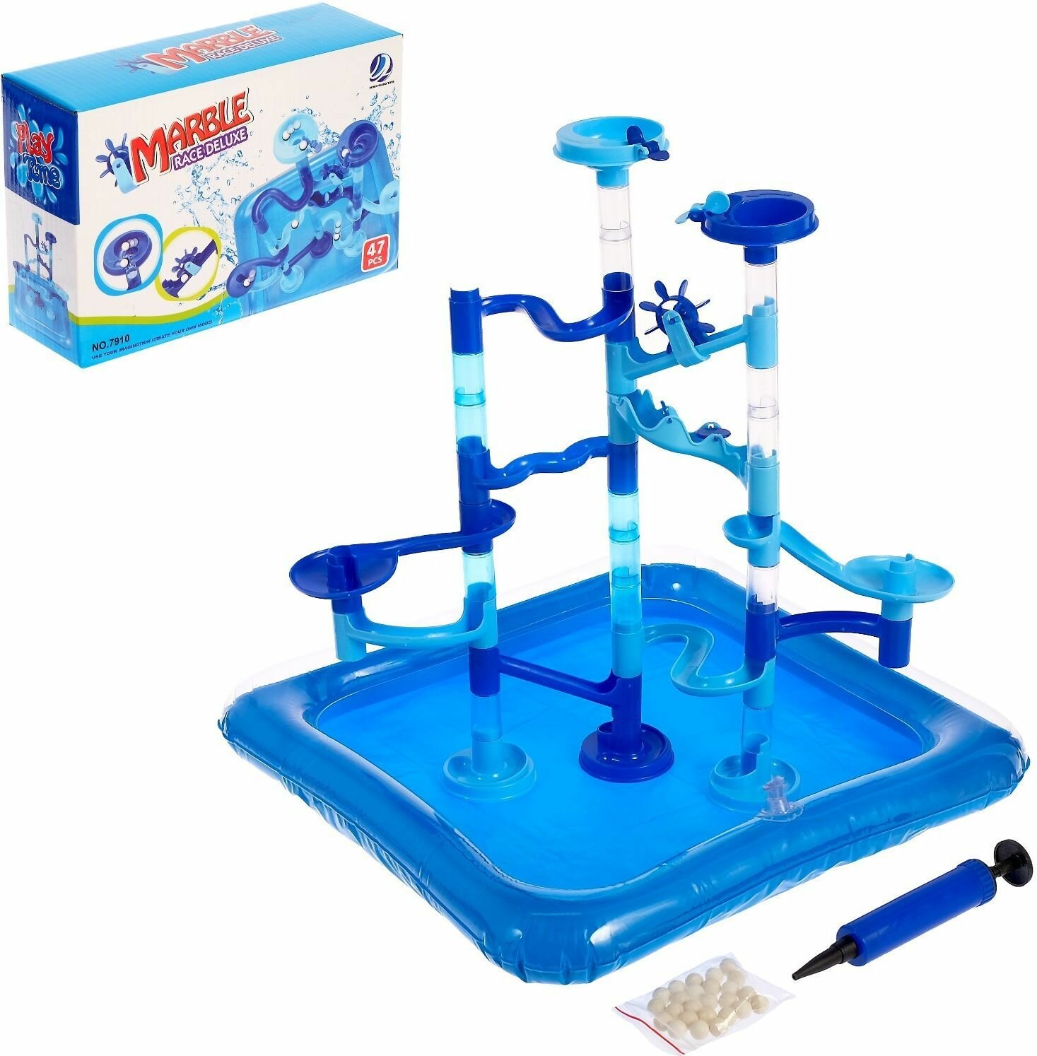 Конструктор пластиковый марблс "Водный аттракцион" с бассейном, игровой набор для детей, 47 деталей