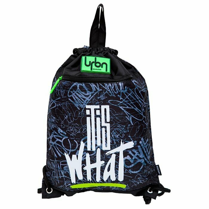 Мешок для обуви deVente Label "It Is What", 330х460мм, 1 отделение, карман на молнии, полиэстер, на верев. завязке, аппликация, с 2 ручками