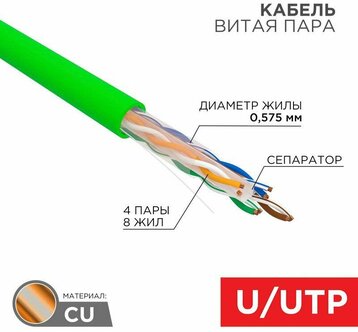 Характеристики модели Кабель витая пара U/UTP кат.6 4х2х0.575 23 AWG нг ...
