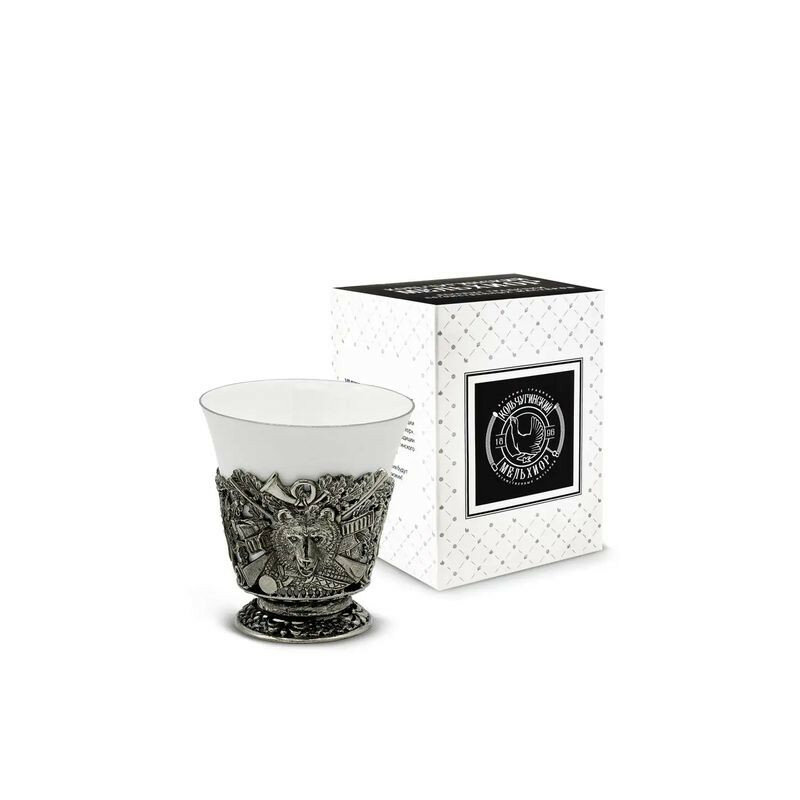 Кольчугинский мельхиор Чашка чайная "Медведь" мельхиоровая с чернением (КМ1535ЧШ06)