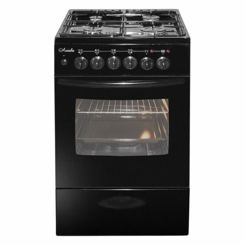 Газовая плита Лысьва ЭГ 404 МС-2у, электрическая духовка, стеклянная крышка, чугун, черный