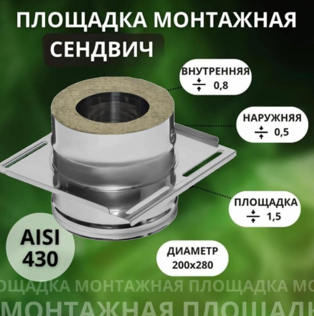 Площадка монтажная сендвич,(AISI 430/0,8 + нерж1,5мм.) D-200х280