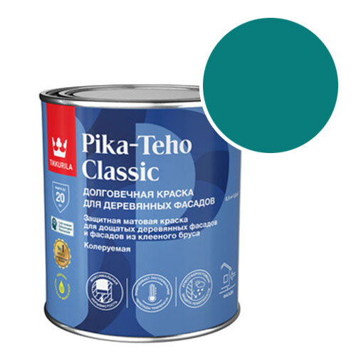Краска фасадная по дереву Tikkurila Pika-Teho Classic водно-дисперсионная RAL 5021 (Водная синь - Water blue) 0,9 л
