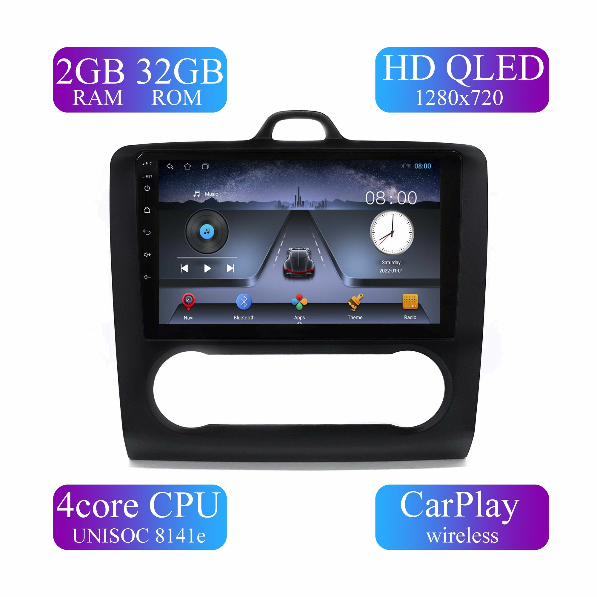 Магнитола Android для Ford Focus 2 2005-2011 климат контроль черный QLED 2/32GB