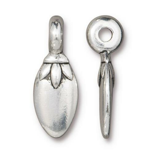 Подвеска, 25х19мм, TierraCast, лепесток с лотосом, базовый материал - оловянный сплав, посеребренный с чернением, 1 шт.