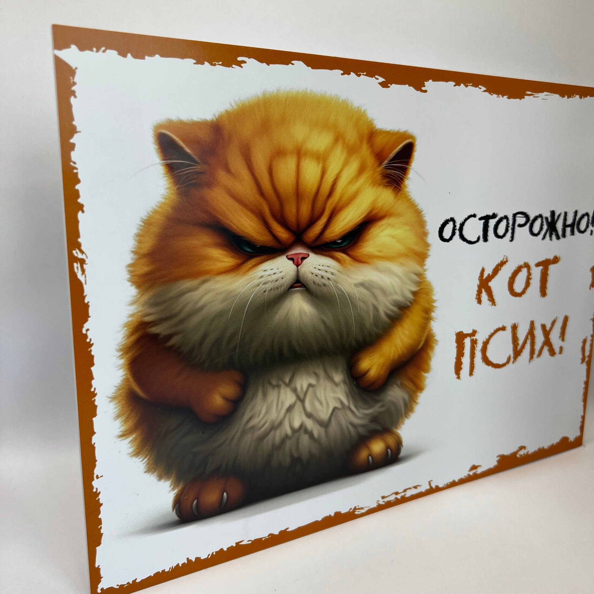 Табличка прикол Осторожно кот псих.