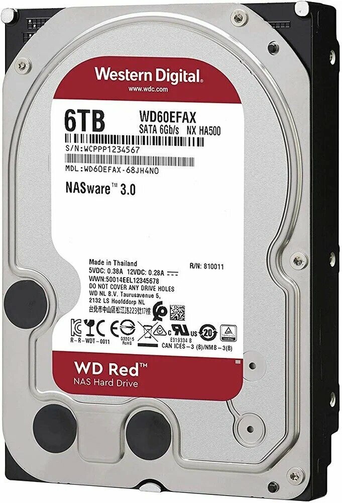 Жесткий диск Western Digital WD Red 6 TB (WD60EFAX), 5400 Об/мин, 256 МБ