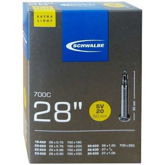 Камера велосипедная Schwalbe 28"/700, SV20 EXTRA LIGHT, 18/25-622/630 IB 50mm, вело ниппель, 10400103