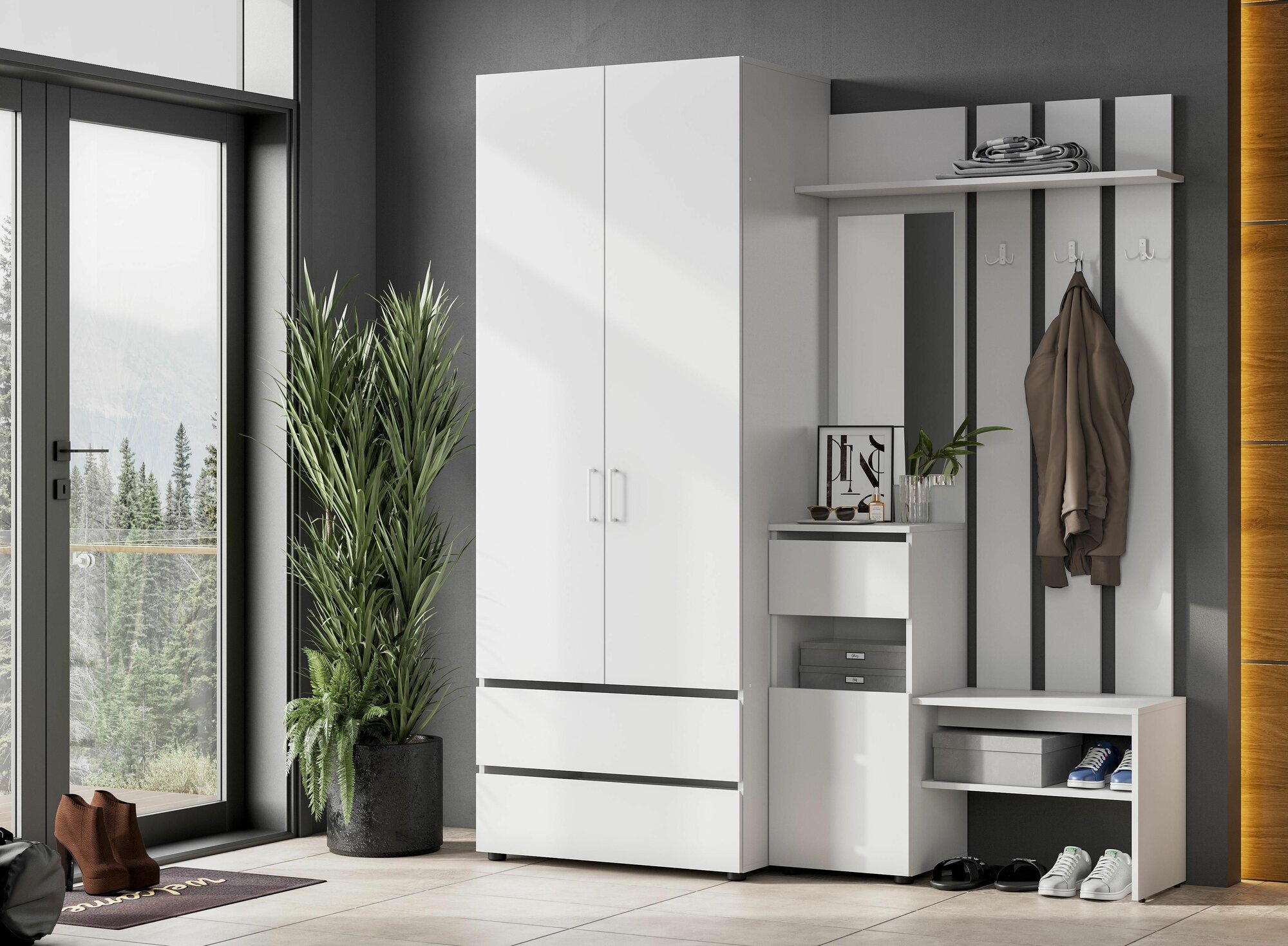 Модульная прихожая Валенсия комплектация 1 белый текстурный