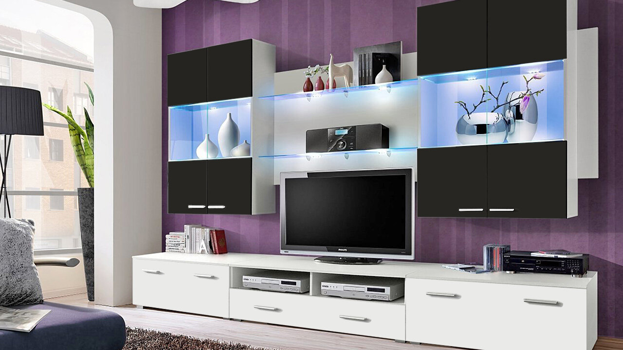 Гостиная 26 Черный 190/ Белый 101 NEW 300x45x190 см, черный, белый GOODFORM