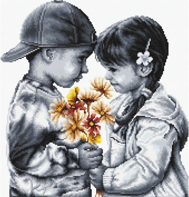 Набор для вышивания "Мальчик и девочка"/ Вышивание крестиком / Набор для творчества/ Размер 40х50 см