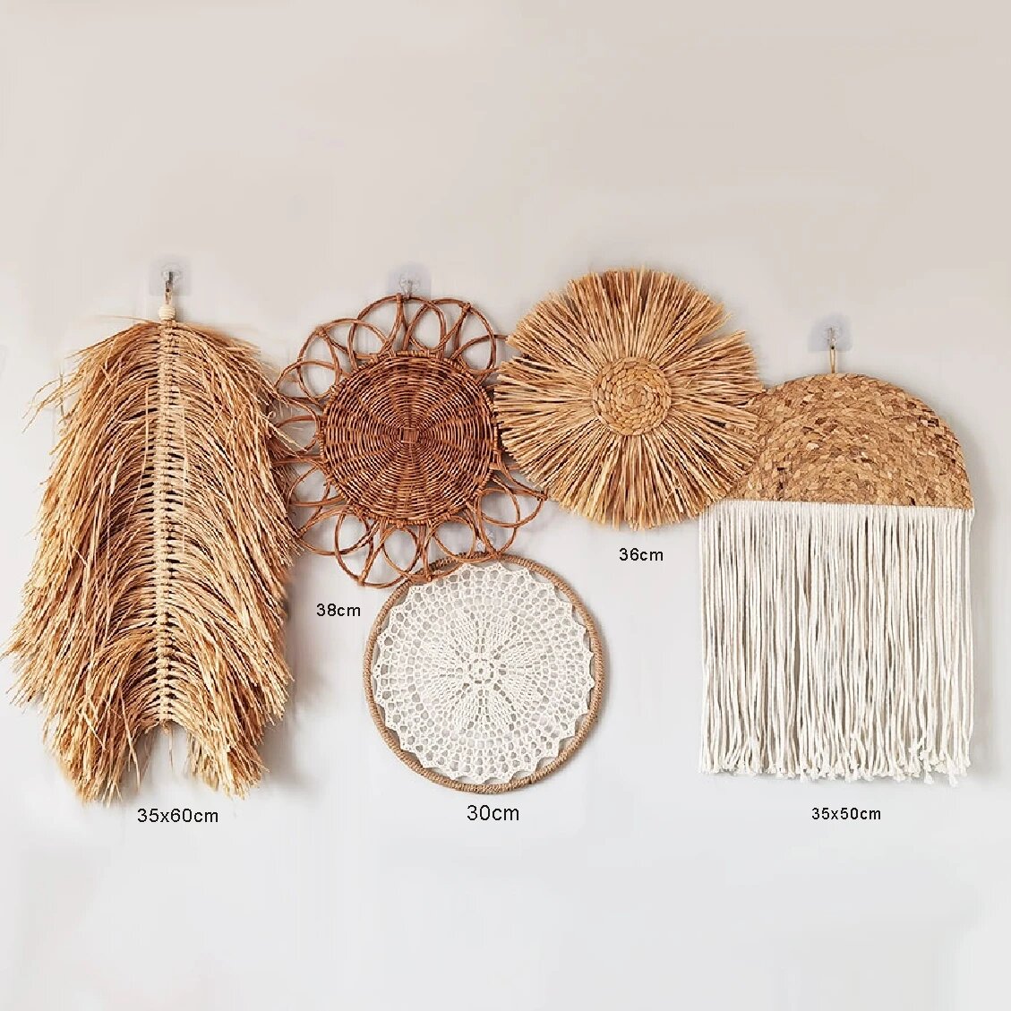 Набор из 5 настенных корзин из ротанга, Цвет: 5pcs set J