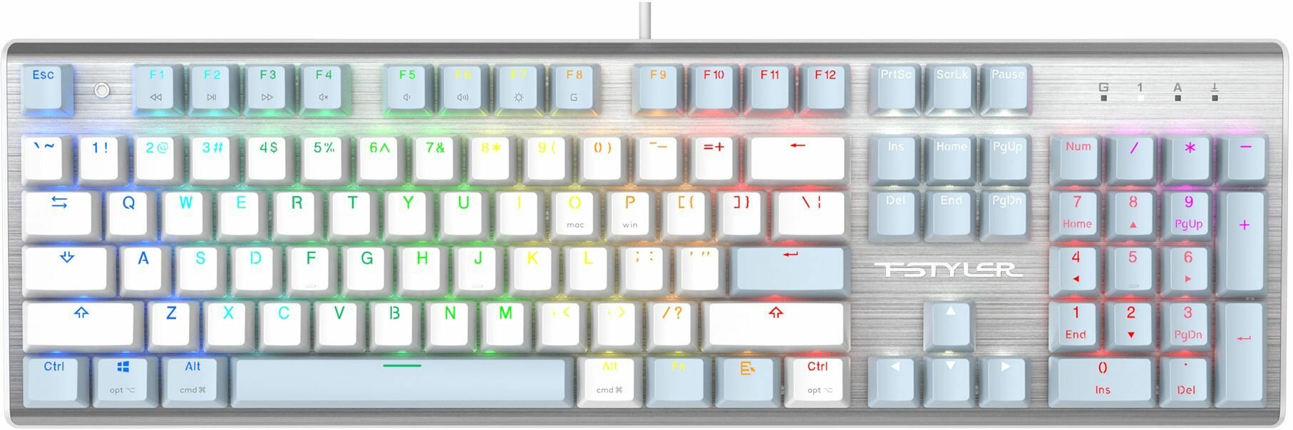 Клавиатура игровая механическая с подсветкой A4Tech Fstyler FS100 Neon, USB, синий/белый