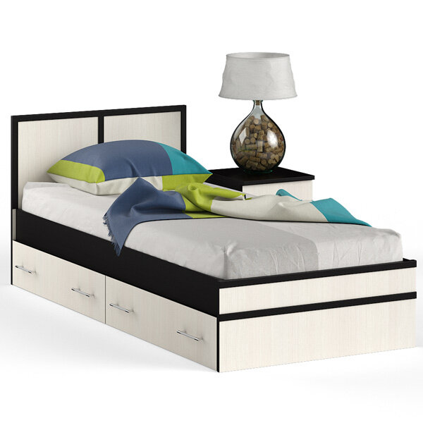 Кровать Сакура с ящиками 0900 + тумба, цвет венге/дуб лоредо