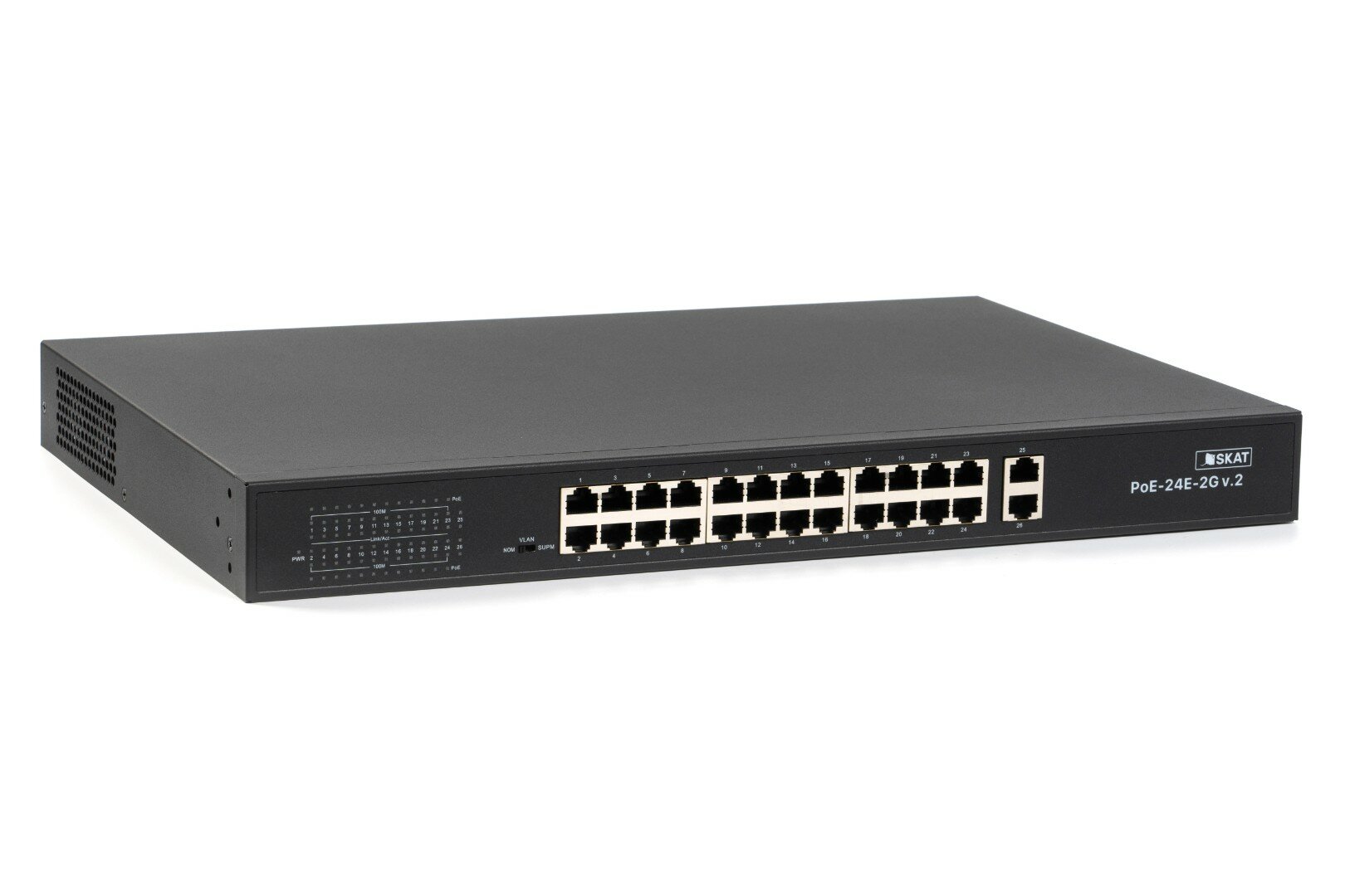 Коммутатор бастион SKAT PoE-24E-2G, неуправляемый, 24 порта Ethernet, 2 порта Uplink