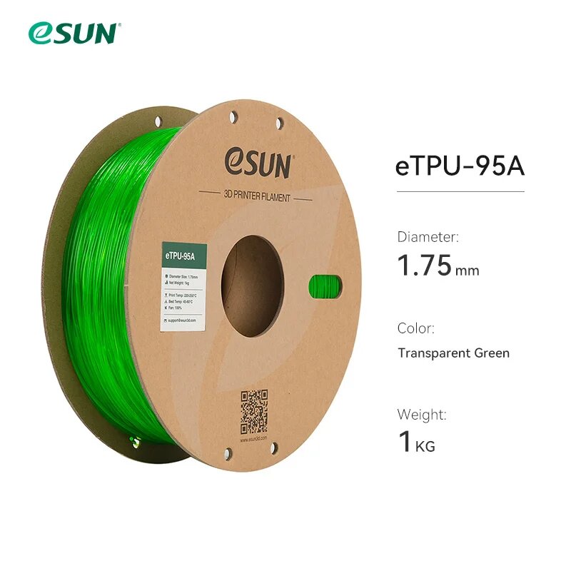 ESUN eTPU-95A, Transparent Green, 1.75 мм, 1 кг