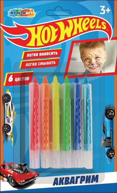 Аквагрим Хот Вилс, карандаши 6 цв MultiArt FACEPAINT-HW4 (48)