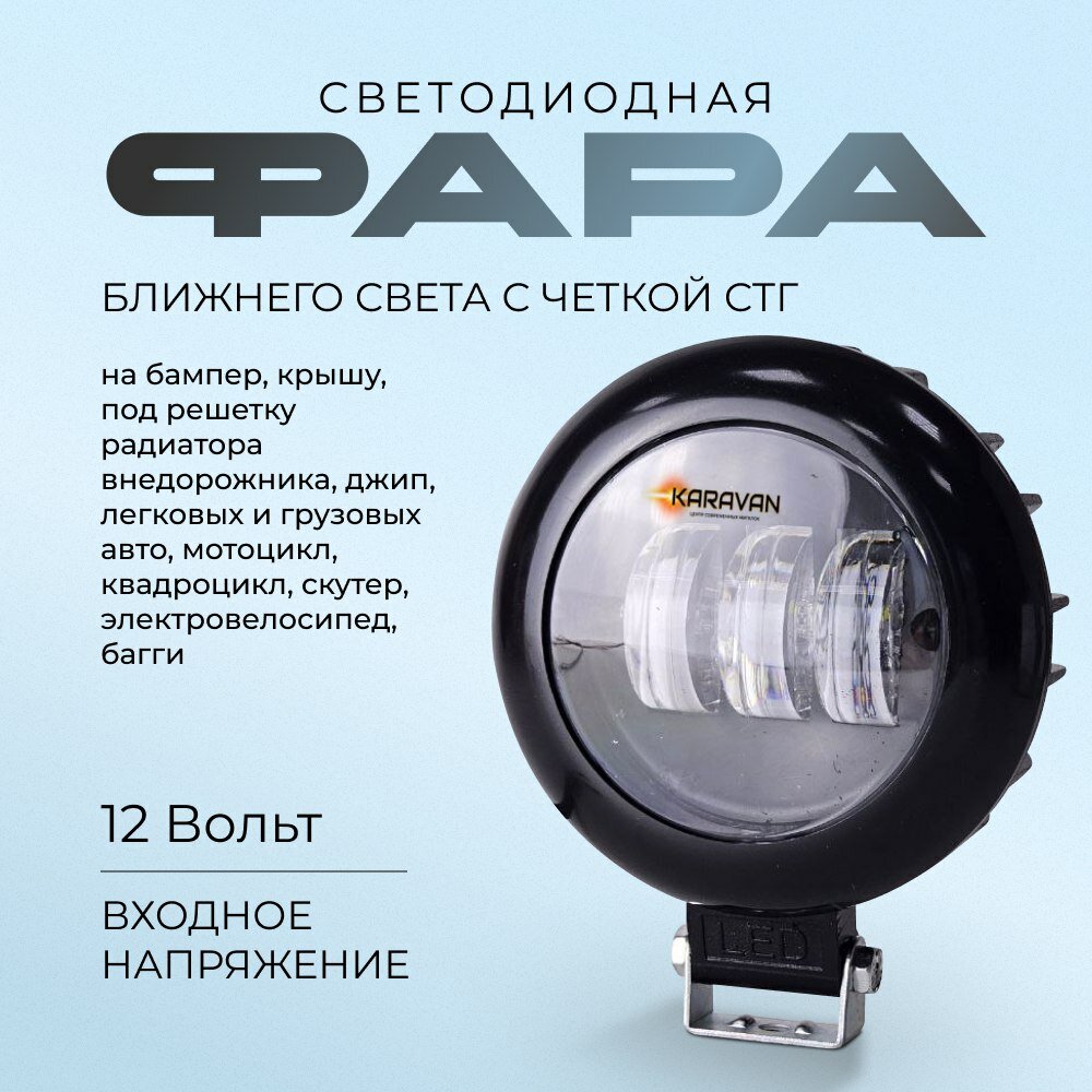 Линзованная лед фара ближнего света с четкой СТГ на бампер крышу под решетку радиатора внедорожника легковых и грузовых авто