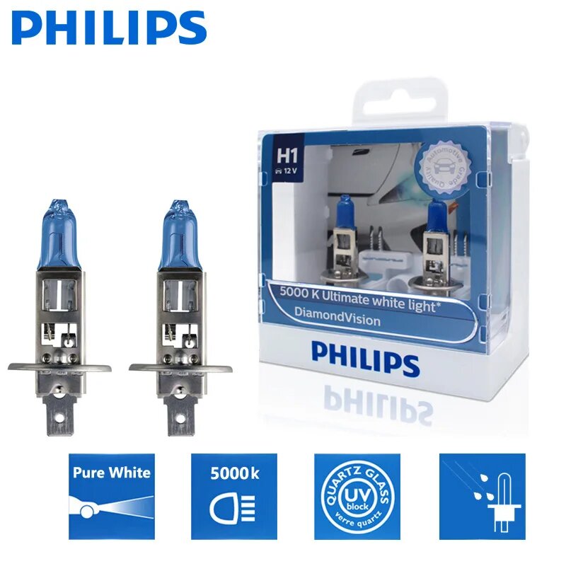 2 шт, автомобильные галогенные лампы Philips H1 12 В 55 Вт P14, 5000 К