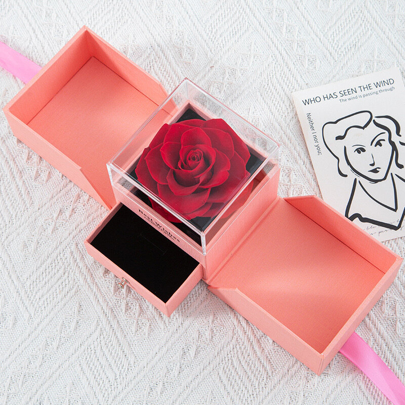 Подарочная коробка Unique "Вечная цветочная роза", акрил, оранжевая, с двойной дверцей