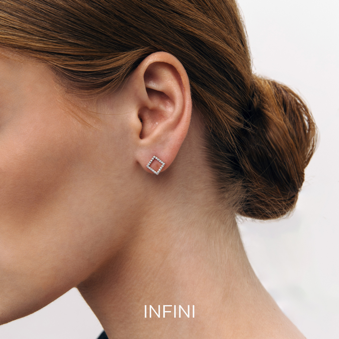 Серьги пусеты, белое золото, 585 проба, родирование, фианит