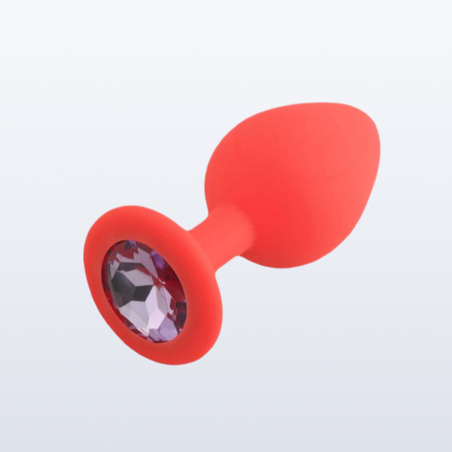 39779 Play Secrets Silicone Butt Plug Medium, красный/светло-фиолетовый. Средняя анальная пробка, из силикона с кристаллом