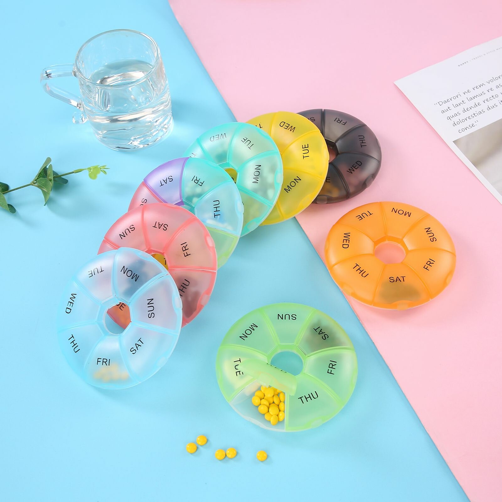 Разноцветный Портативный еженедельный дневный диспенсер для таблеток
